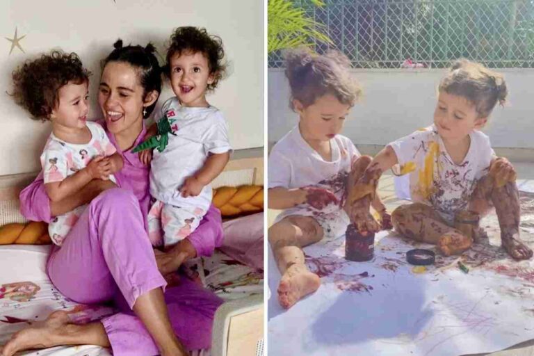 Nanda Costa mostra filhas em sessão de pintura com as mãos