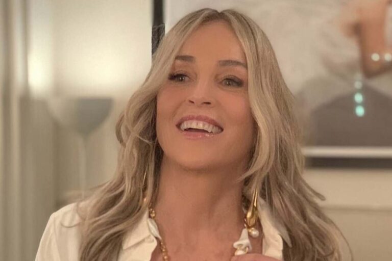 Sharon Stone paints a picture and skips a blouse in a bold shot